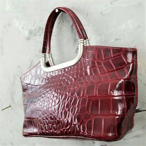 Bags | Italian Red Real Leather Alligator Satchel Purse | Poshmark